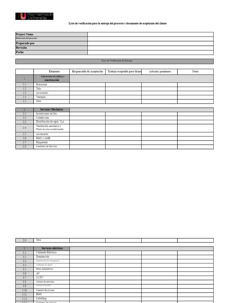 Anexo 6 Lista de verificación de entrega BU | PDF