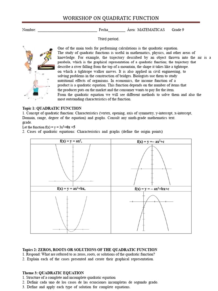 Quadratic Functions Workshop Guide | PDF | Quadratic Equation ...