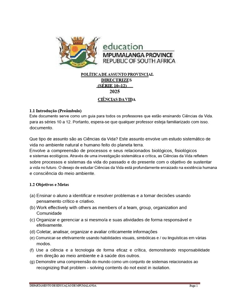 Diretrizes para Ensino de Ciências da Vida | PDF | Vida | Science