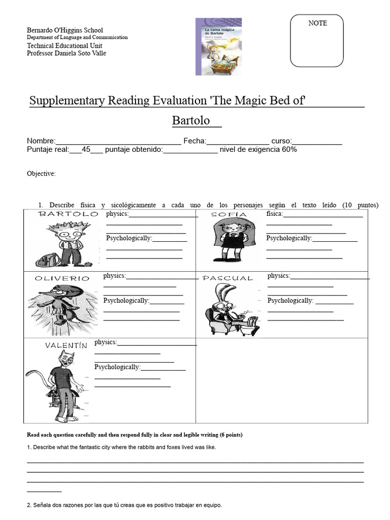 Evaluation of Complementary Reading The Magic Bed of Bartolo | PDF