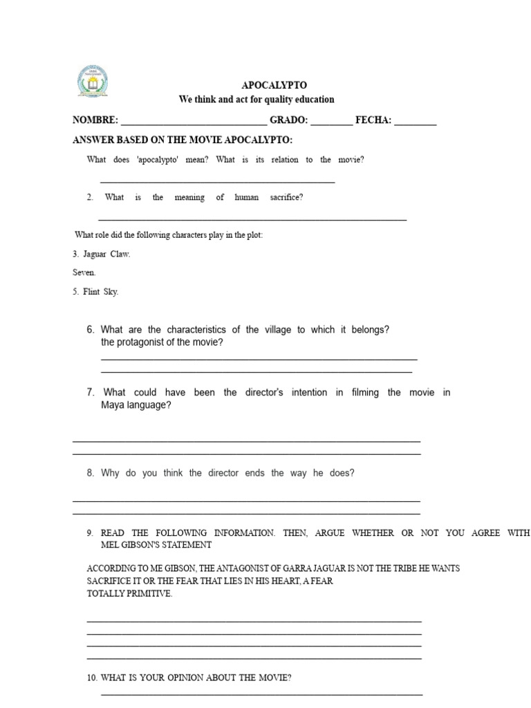 Apocalypto Questions | PDF