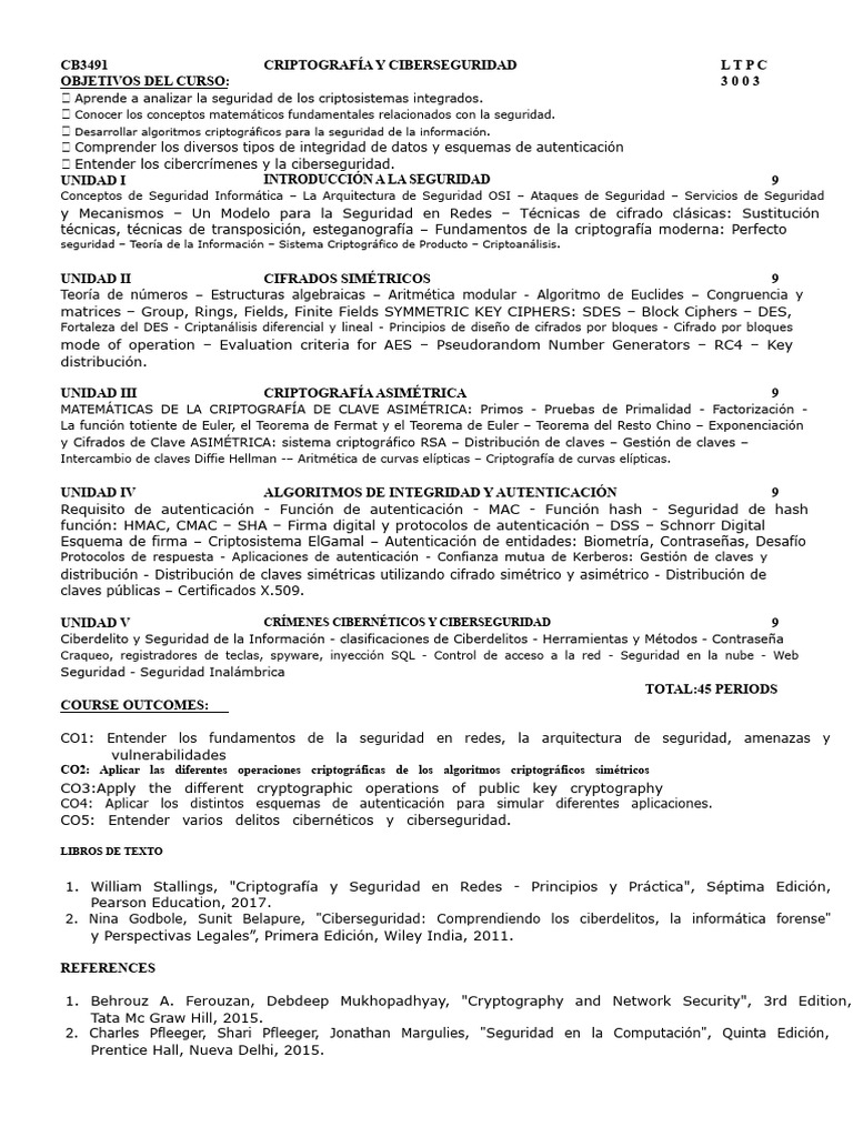 CB3491 - Plan de estudios | PDF | Criptografía | Seguridad