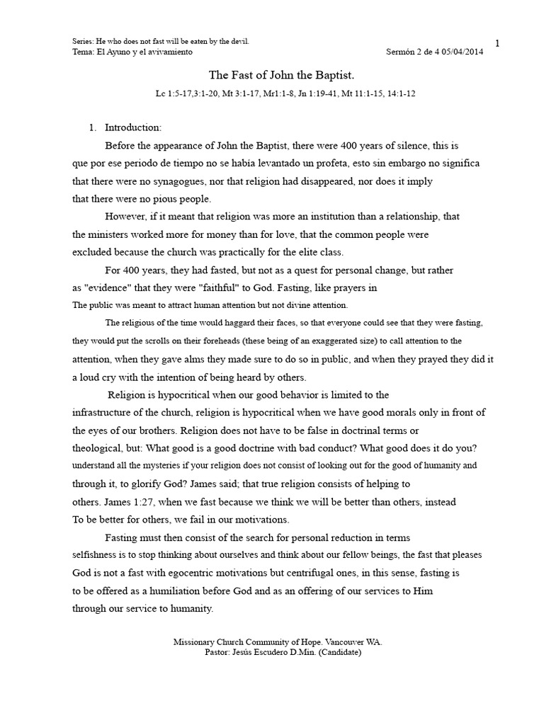 The Fast of John The Baptist. | PDF | Jesus | John The Baptist