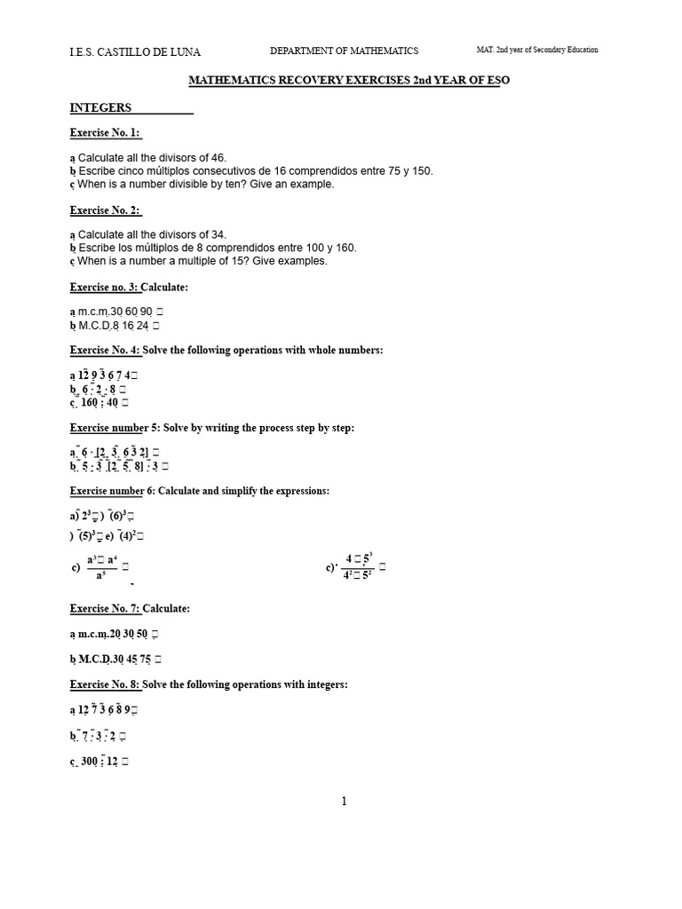 Curricular Adaptation Mathematics 2 ESO SANTILLANA | PDF | Equations ...