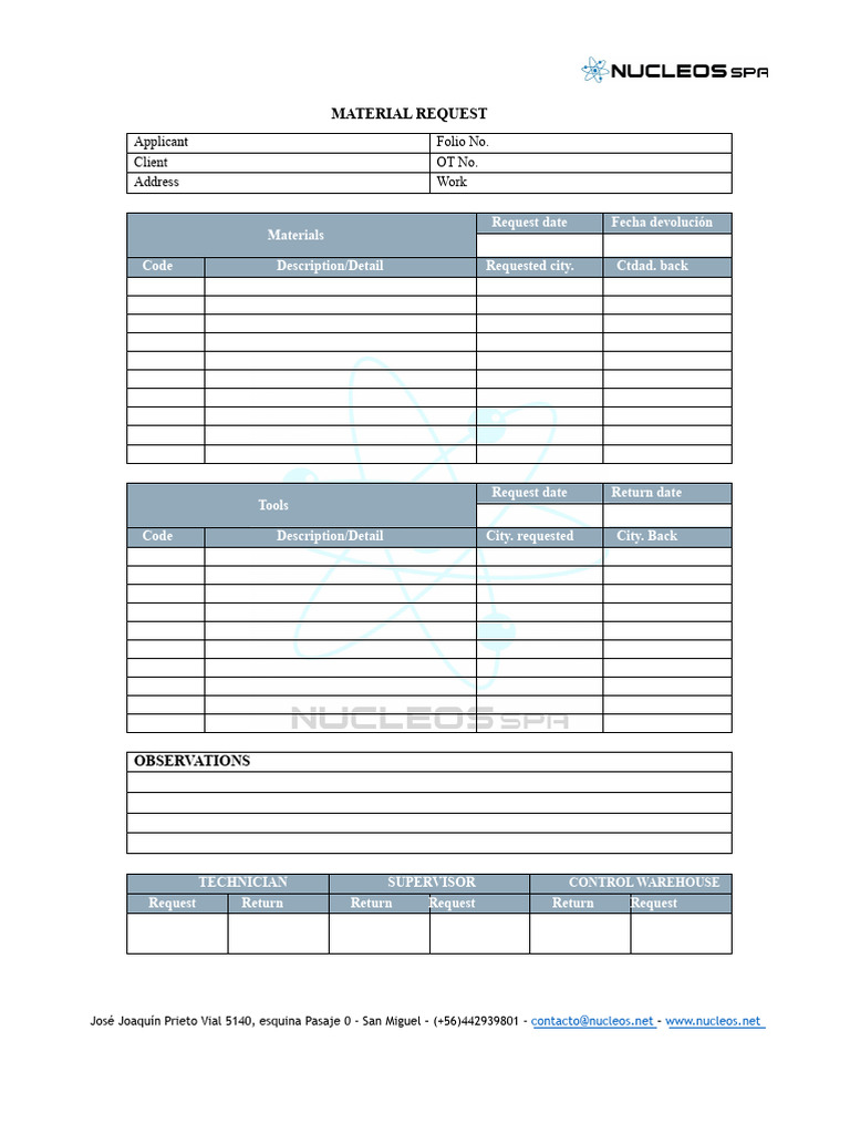 Materials Request Form Template | PDF