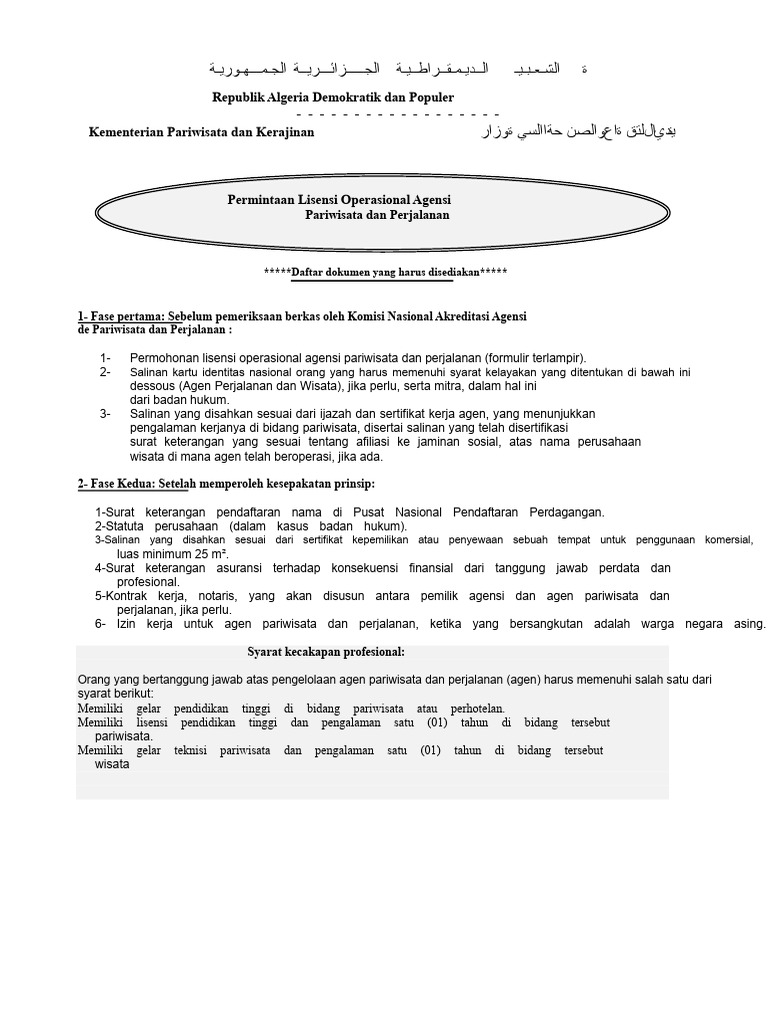 Lisensi Agensi Pariwisata di Aljazair | PDF