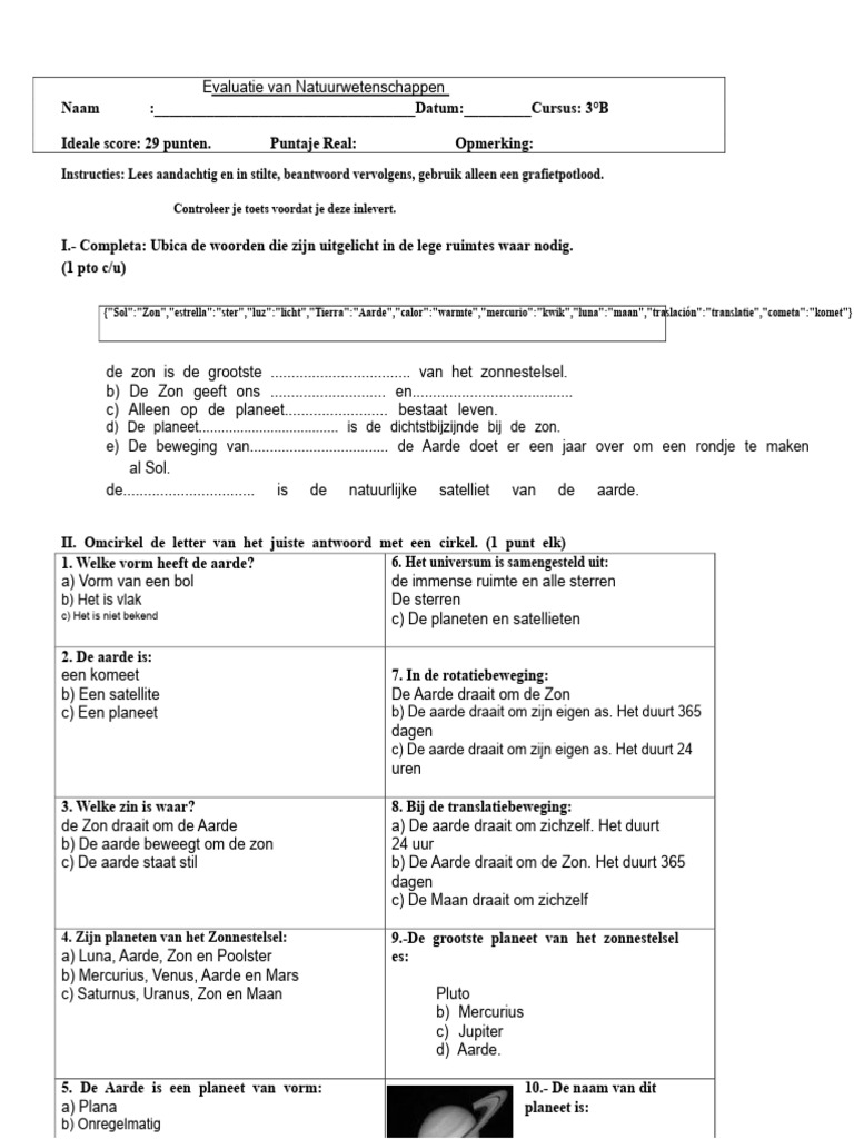 Proef Van Het Zonnestelsel 3B | PDF