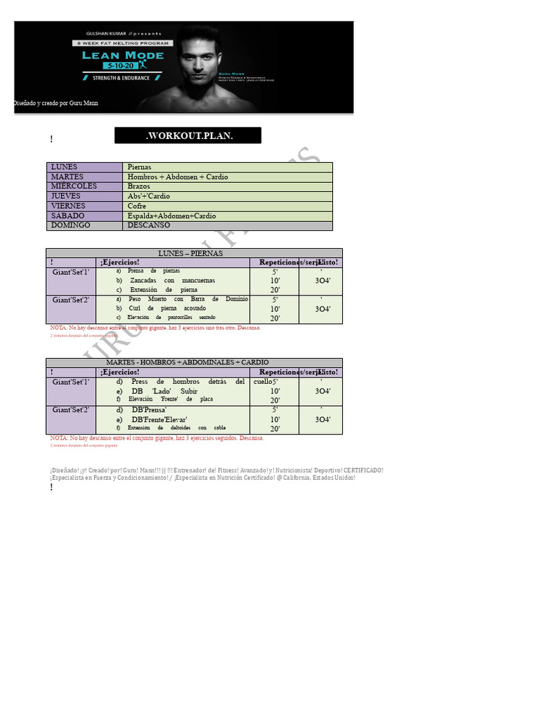 Plan de Entrenamiento LEAN MODE Por Guru Mann | PDF