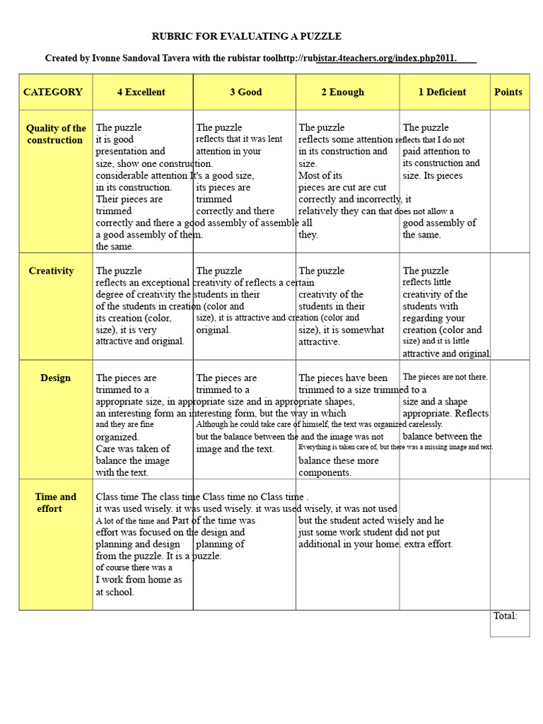 Rubric for Puzzle | PDF