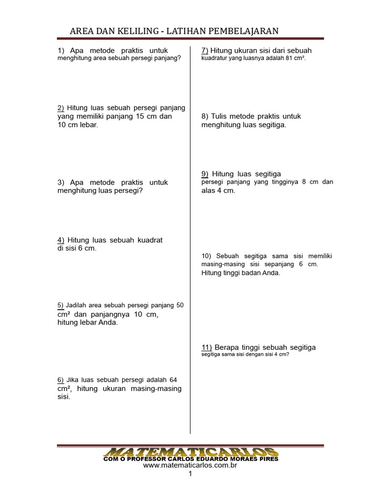 Area Dan Perimeter Poligon - Latihan Pembelajaran - Edisi Ke-3 | PDF