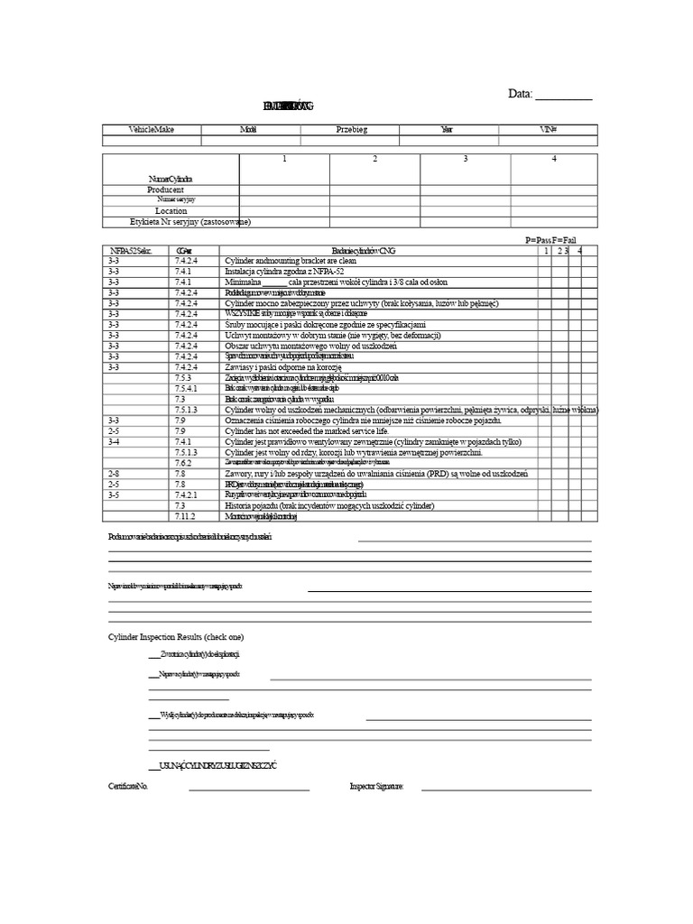 Formularz Inspekcji Cylindra CNG | PDF