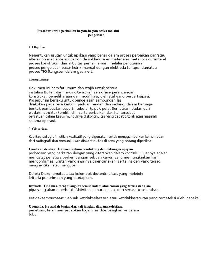 Prosedur Perbaikan Pipa Boiler Caña Brava | PDF