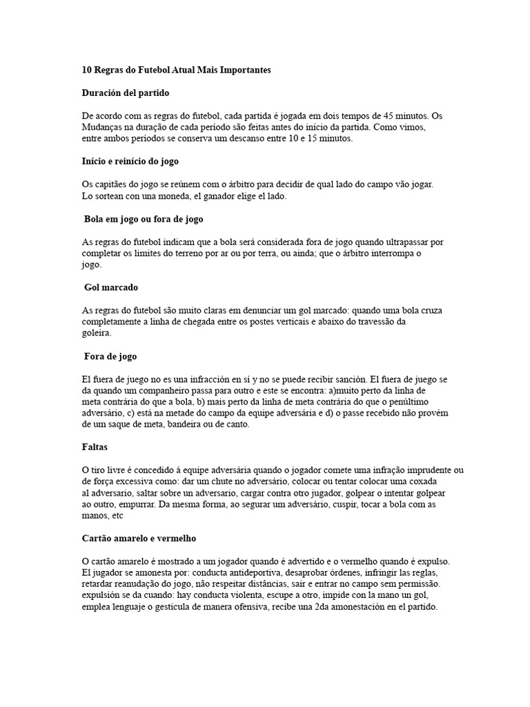 10 Regras do Futebol Atual Mais Importantes | PDF | Futebol | Jogos com ...