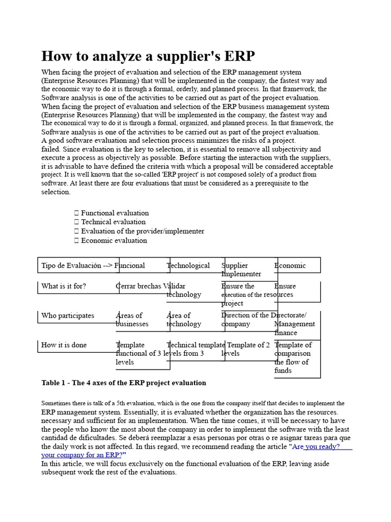 Supplier ERP Analysis Guide | PDF | Enterprise Resource Planning ...