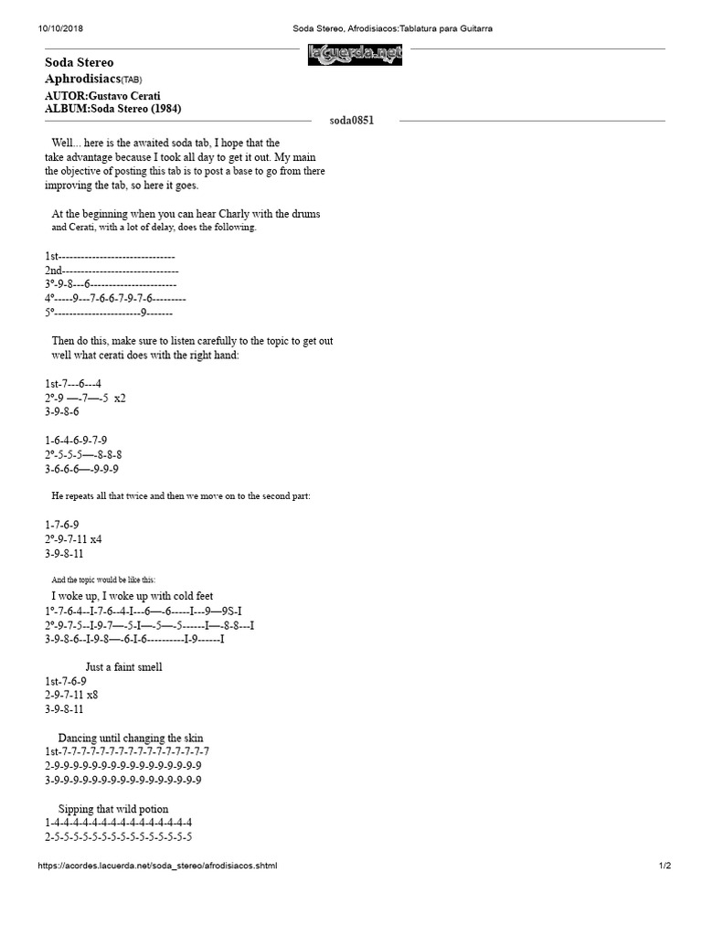 Soda Stereo Aphrodisiacs Guitar Tab | PDF | Musicology | Musical ...