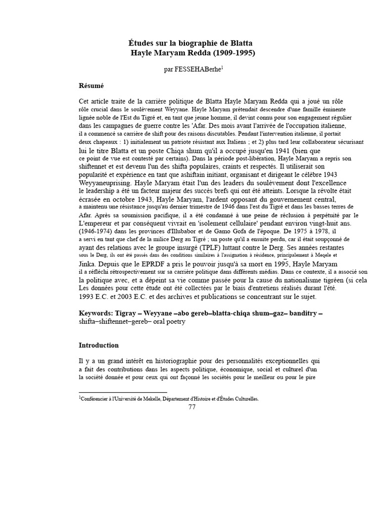 Biographie de Blatta Hayle Maryam | PDF | Éthiopie | Royal Air Force
