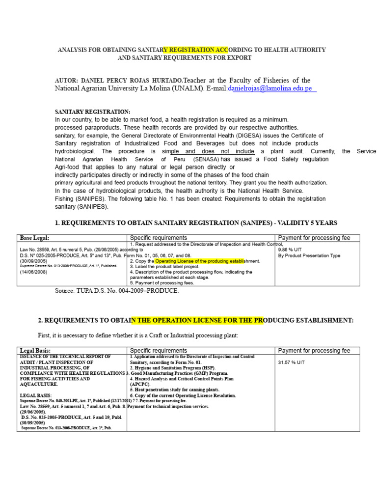 Sanitary Registration and Sanitary Requirements For Export | PDF ...
