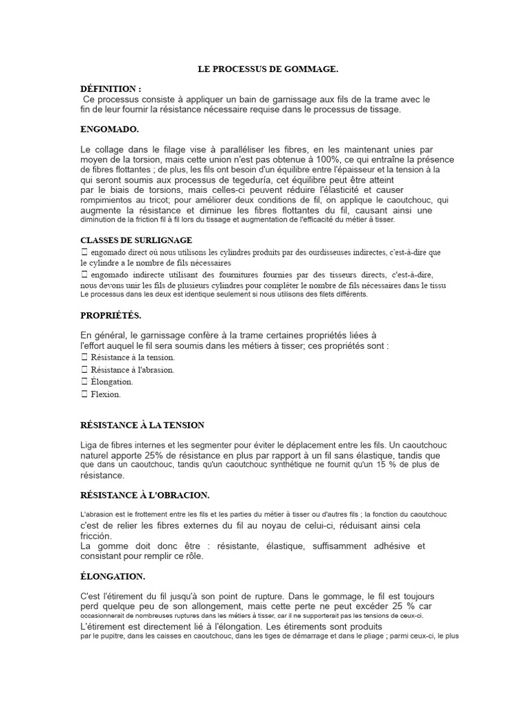 Processus de gommage des fils textiles | PDF | Résistance des matériaux ...