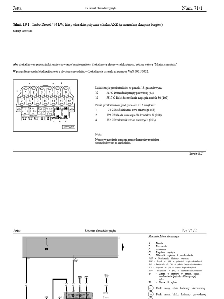 Schemat Obwodów Prądu - Silnik VW 1.9 TDI AXR (Z Manualną Skrzynią ...