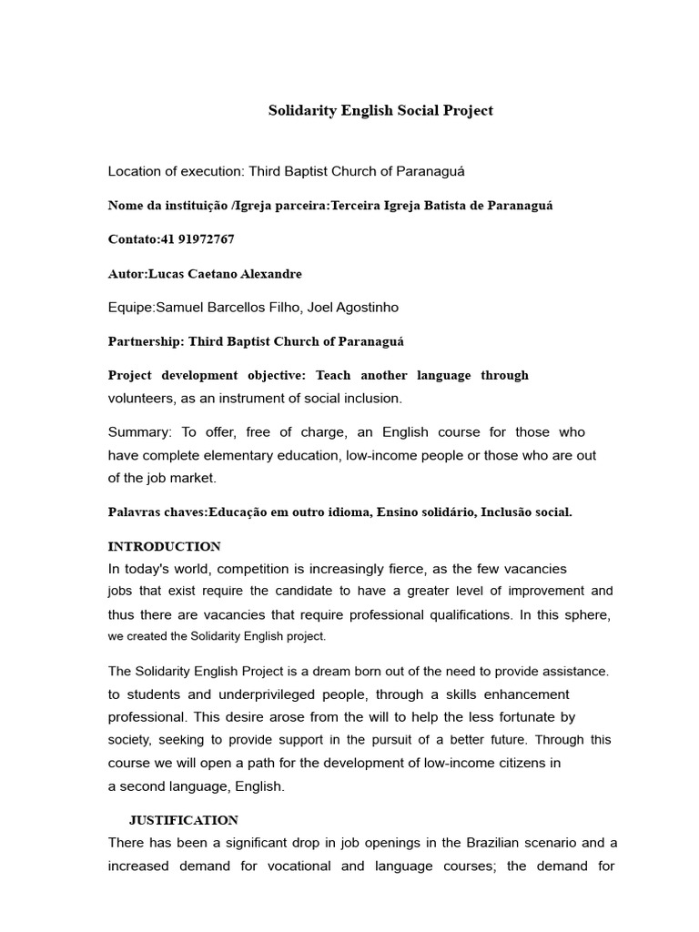 Solidarity English Social Project | PDF | Teachers | Learning