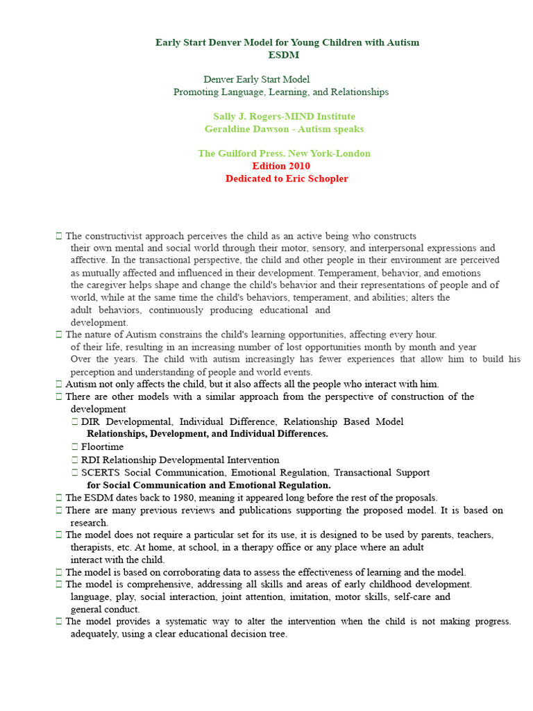 Early Start Denver Model for Autism | PDF | Autism | Reinforcement