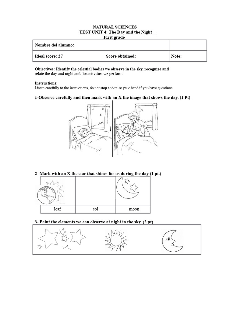 Natural Sciences Test Day-and-Night | PDF