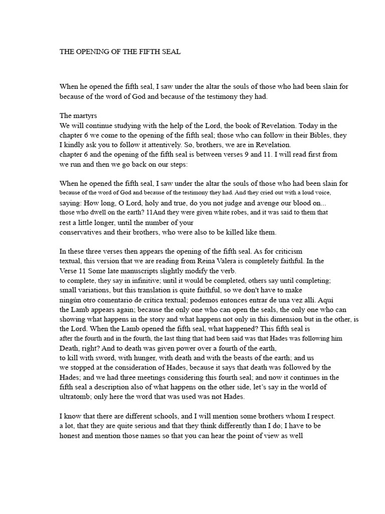 The Opening of the Fifth Seal | PDF | Jesus | Holy Of Holies