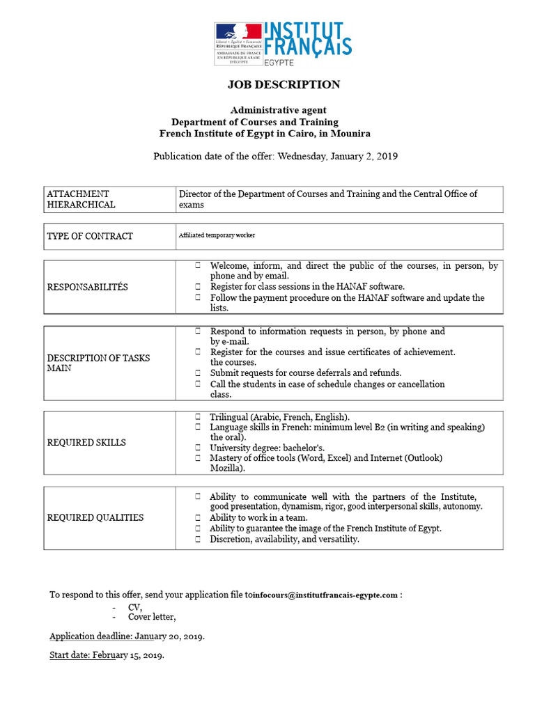 2019 01 02 Job Description Administrative Agent Dcf | PDF