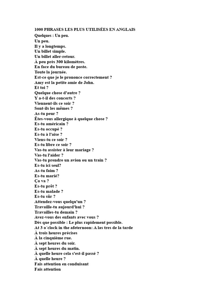 1000 Phrases Utiles en Anglais | PDF