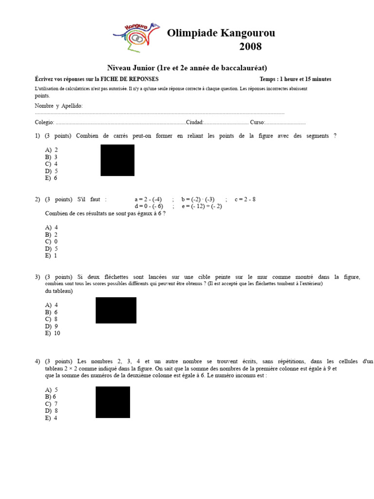 Questions de l'Olympiade Kangourou 2008 | PDF | Dé | Mathématiques ...
