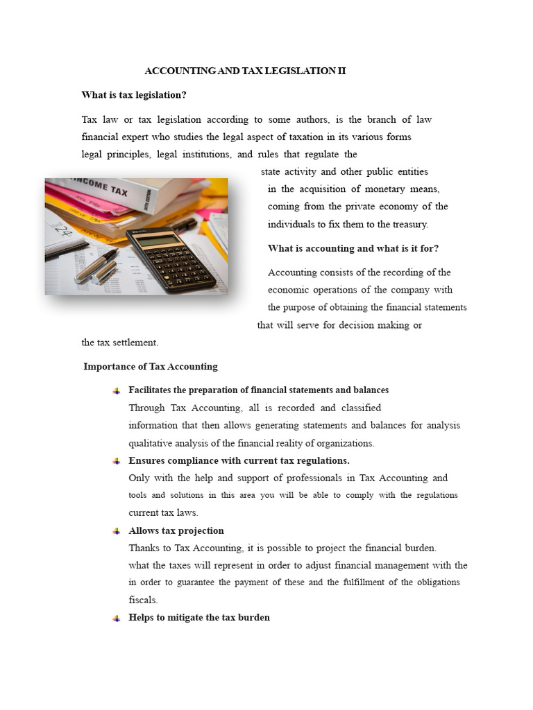 ACCOUNTING AND TAX LEGISLATION II.docx | PDF | Taxes | Accounting