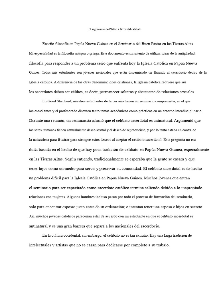 El argumento de Platón a favor del celibato | PDF | Platón | Cristo ...