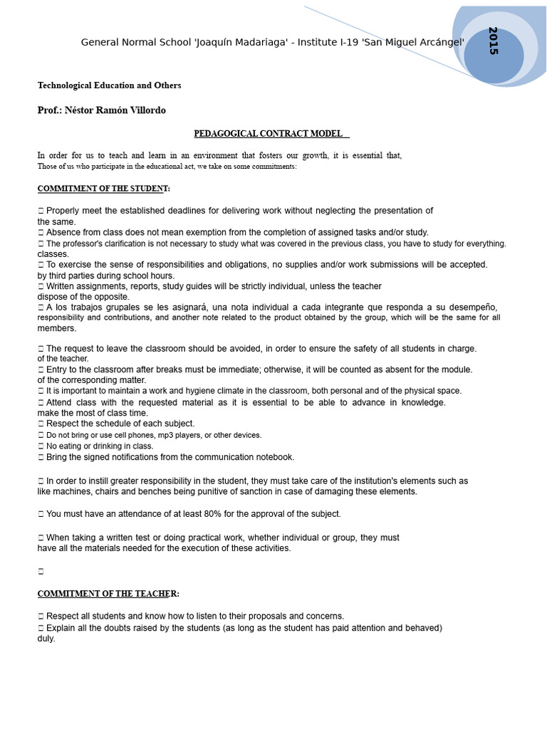 685841540.model of Pedagogical Contract Secondary | PDF | Evaluation ...