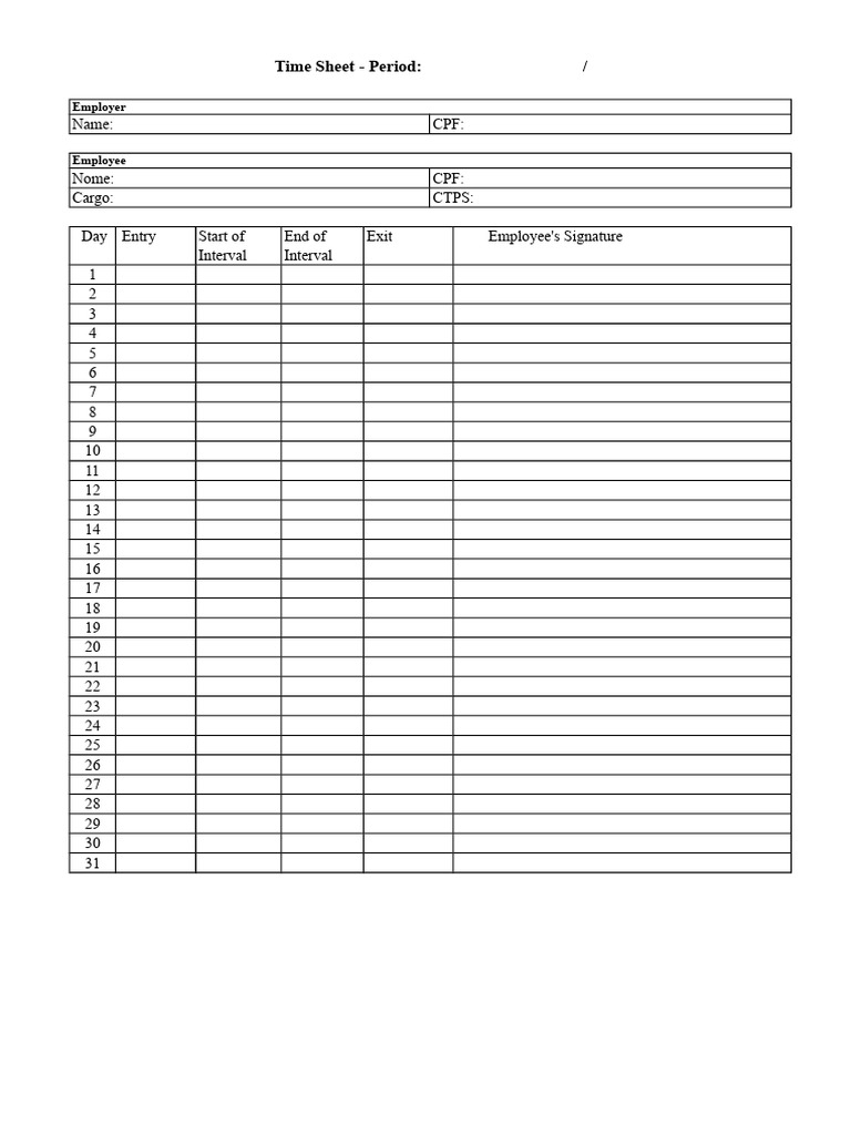 Employee Time Sheet Template | PDF