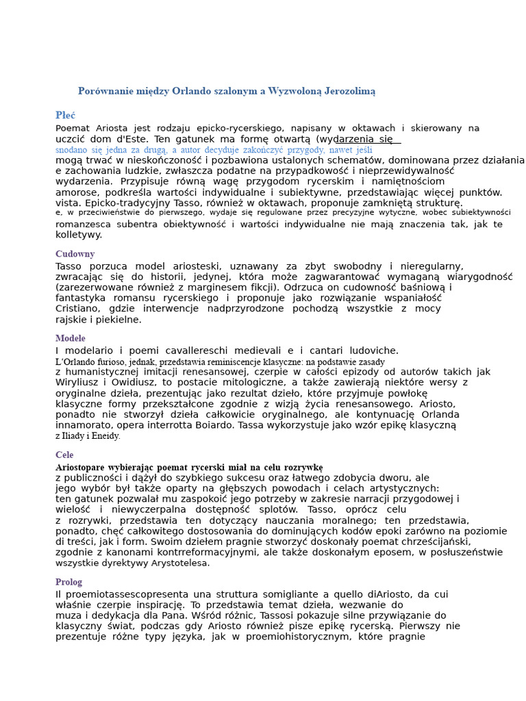 Porównanie Między "Orlando Furioso" A "Jeruzalem Wyzwolone" | PDF