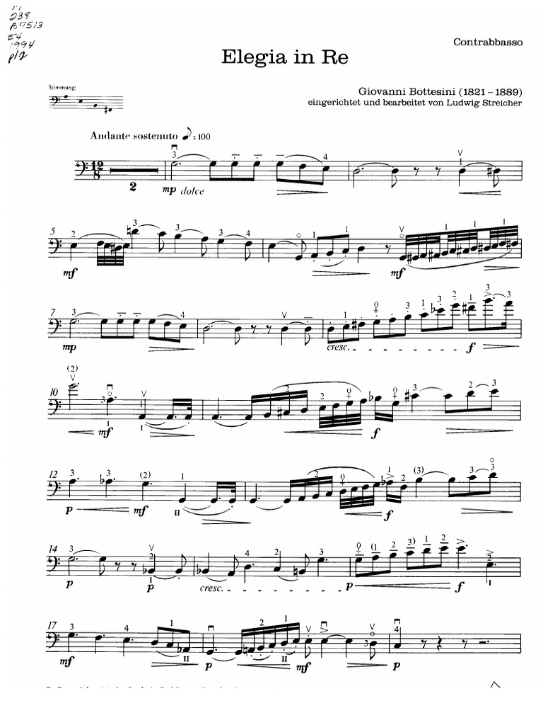Bottesini - Elegy in D - Double Bass | PDF