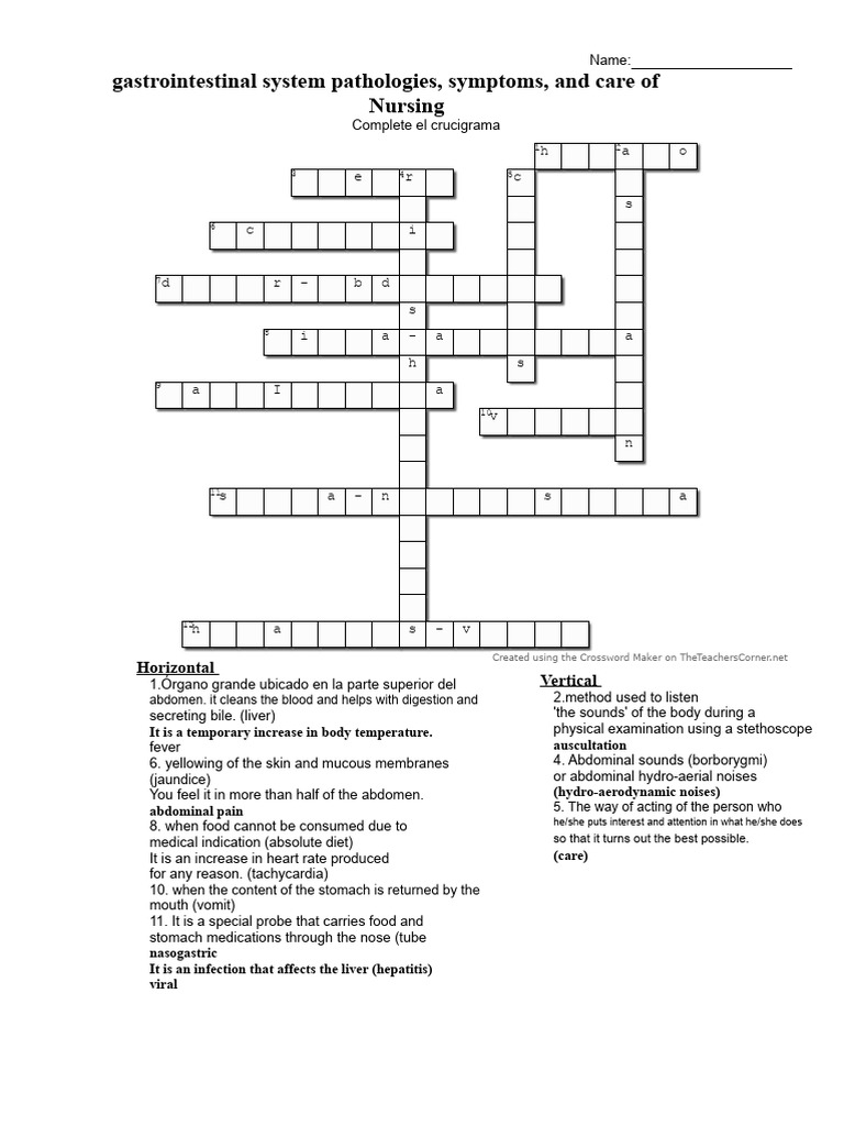 Crossword Gastrointestinal System Pathologies | PDF | Abdomen | Liver