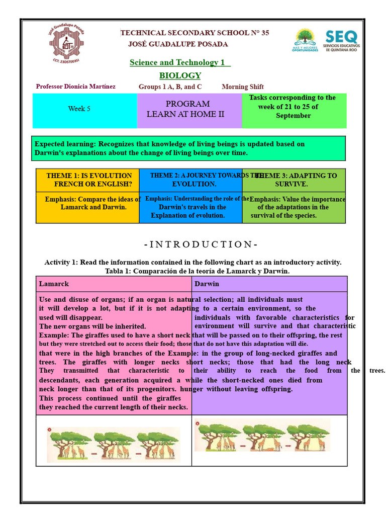 Biology Activities September 21-25 Tec 35 | PDF | Adaptation | Evolution