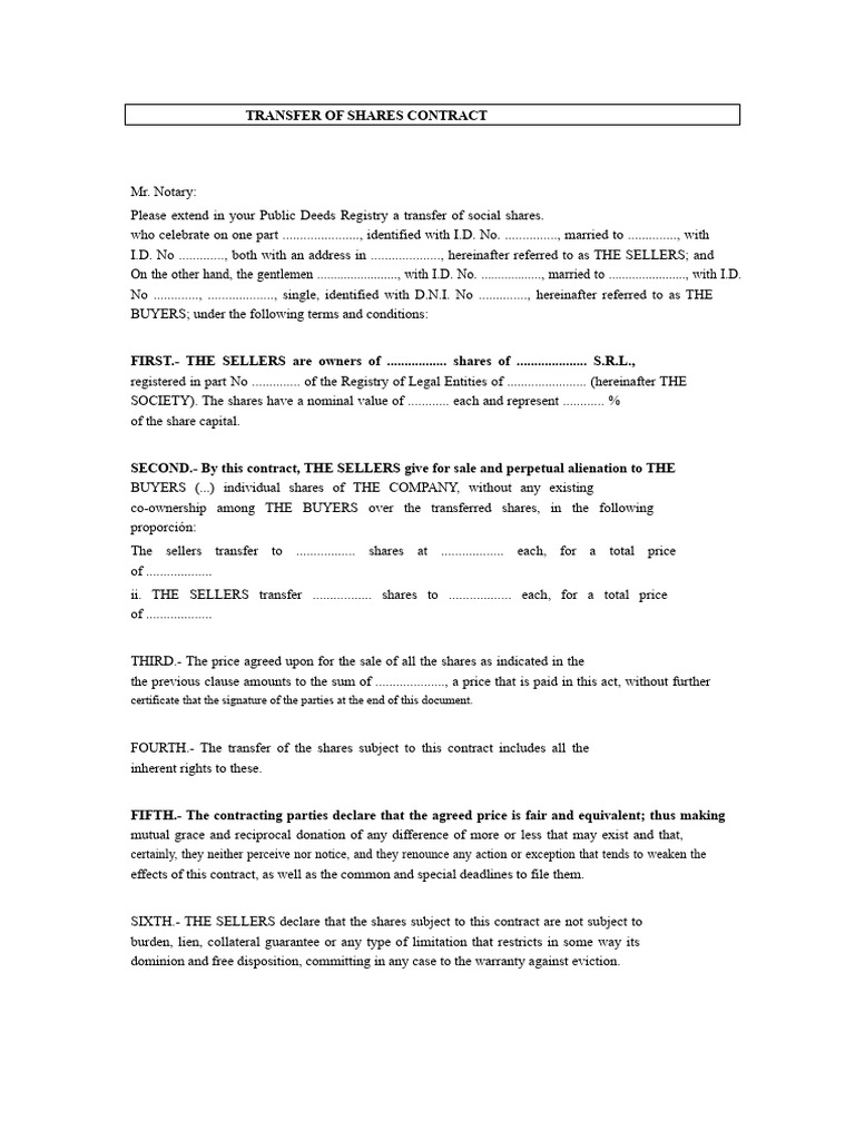 Contract For The Transfer of Social Shares | PDF | Private Law | Common Law