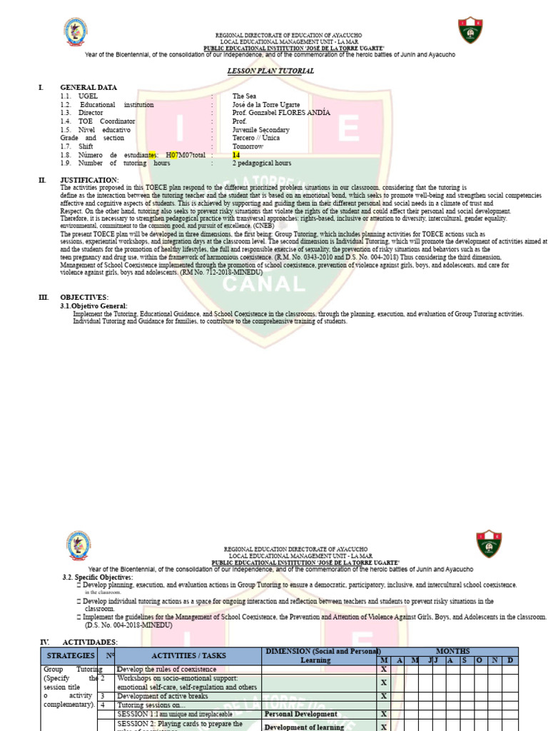 Class Tutorial Plan 3RD 2024 | PDF | Adolescence | Violence