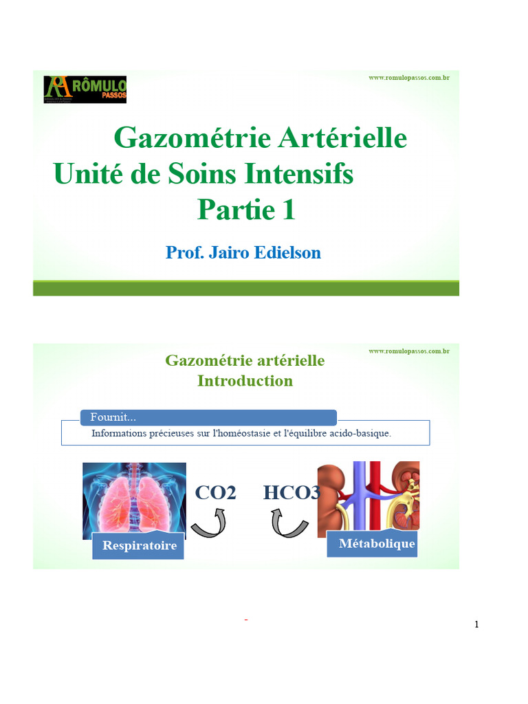 Gazométrie Artérielle : Analyse et Interprétation | PDF | Médecine de ...