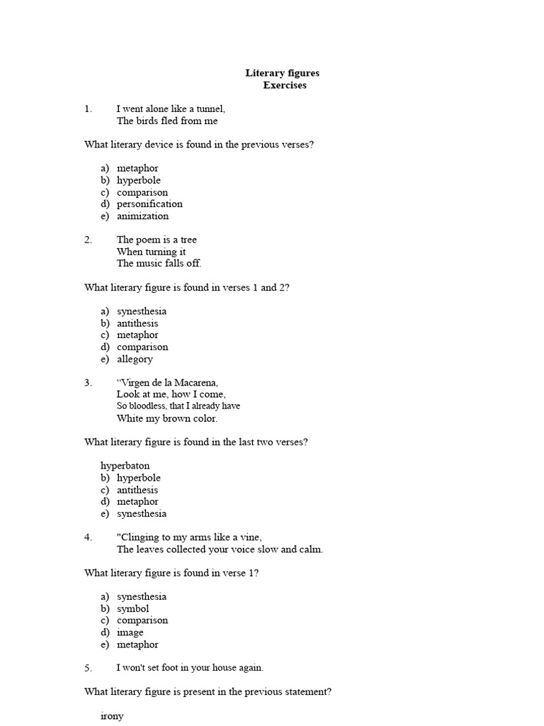 Exercises On Literary Figures | PDF | Metaphor