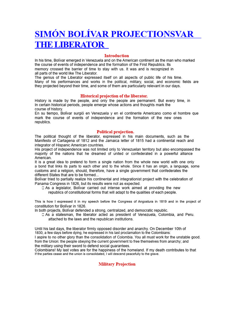 Projections of Simón Bolívar The Liberator | PDF | Venezuela