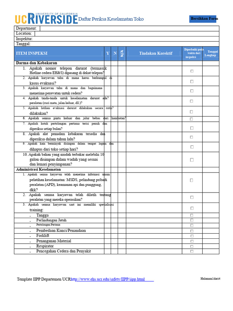 Daftar Periksa Keselamatan Toko | PDF