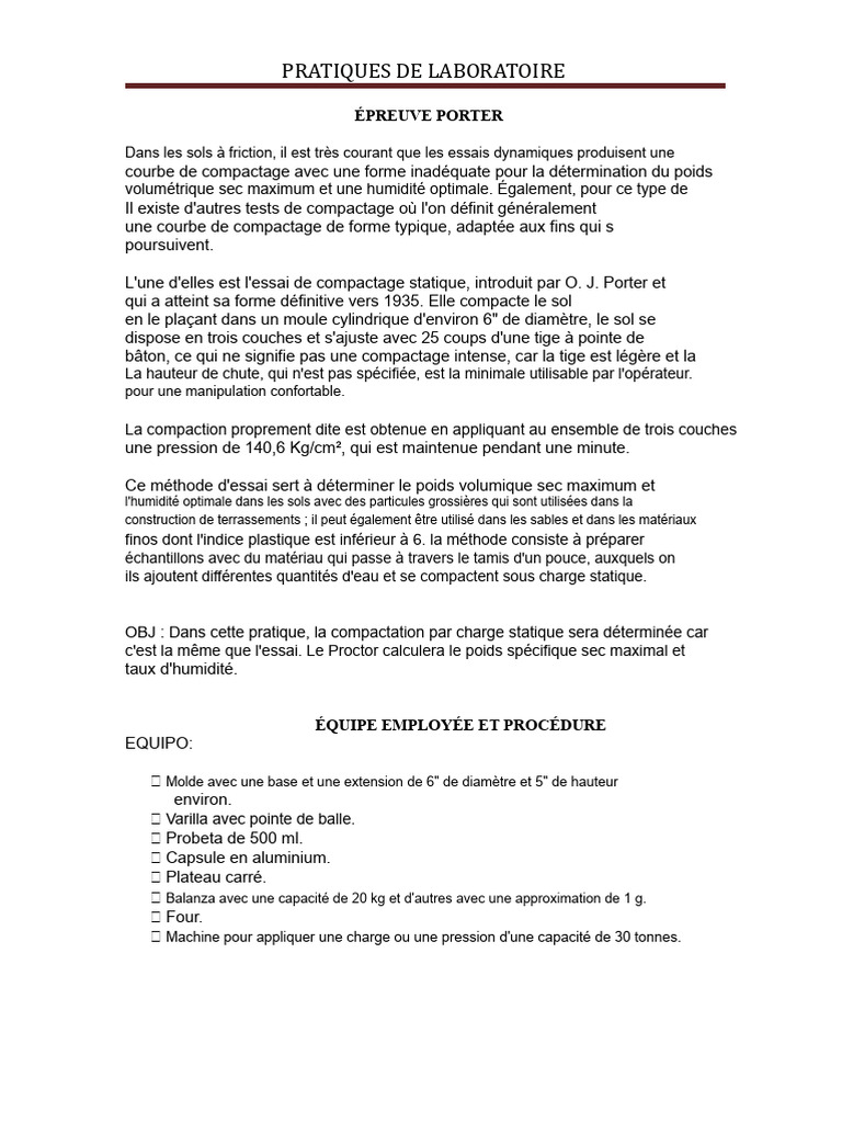 Essai de Compactage Statique des Sols | PDF | Pression