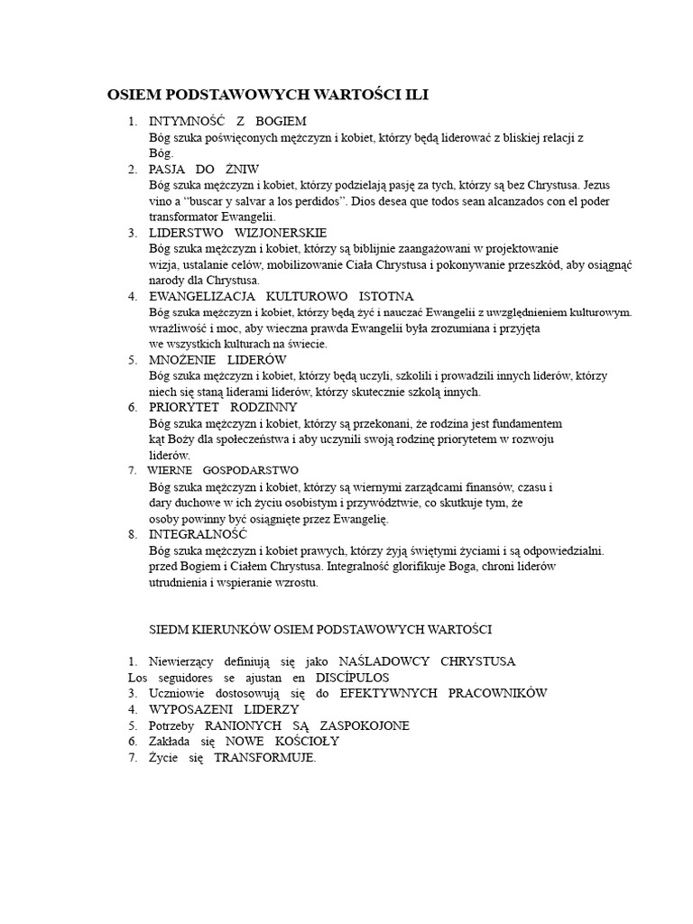 Osiem Podstawowych Wartości Ili | PDF
