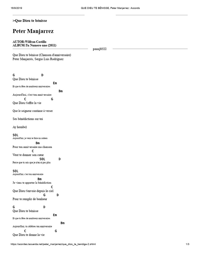 Accords de "Que Dieu te bénisse" | PDF