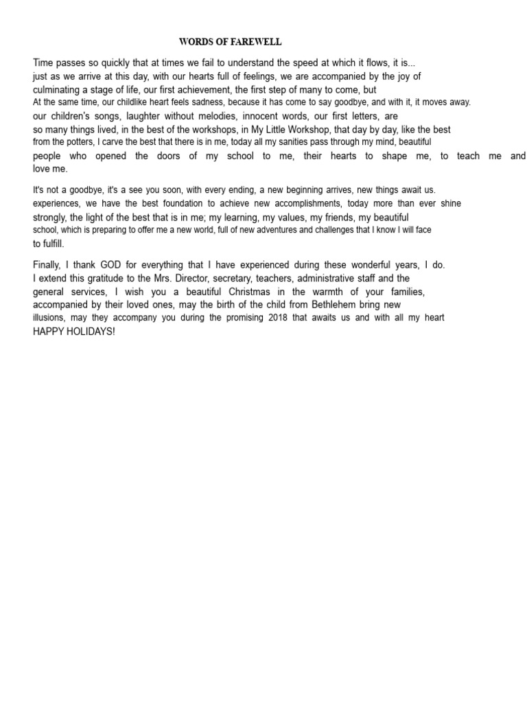 Preschool Farewell Words | PDF