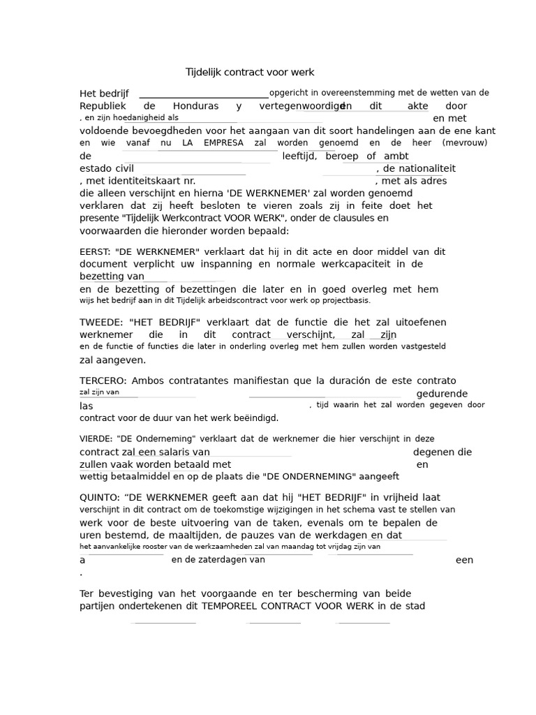 Tijdelijk Contract Voor Werk | PDF