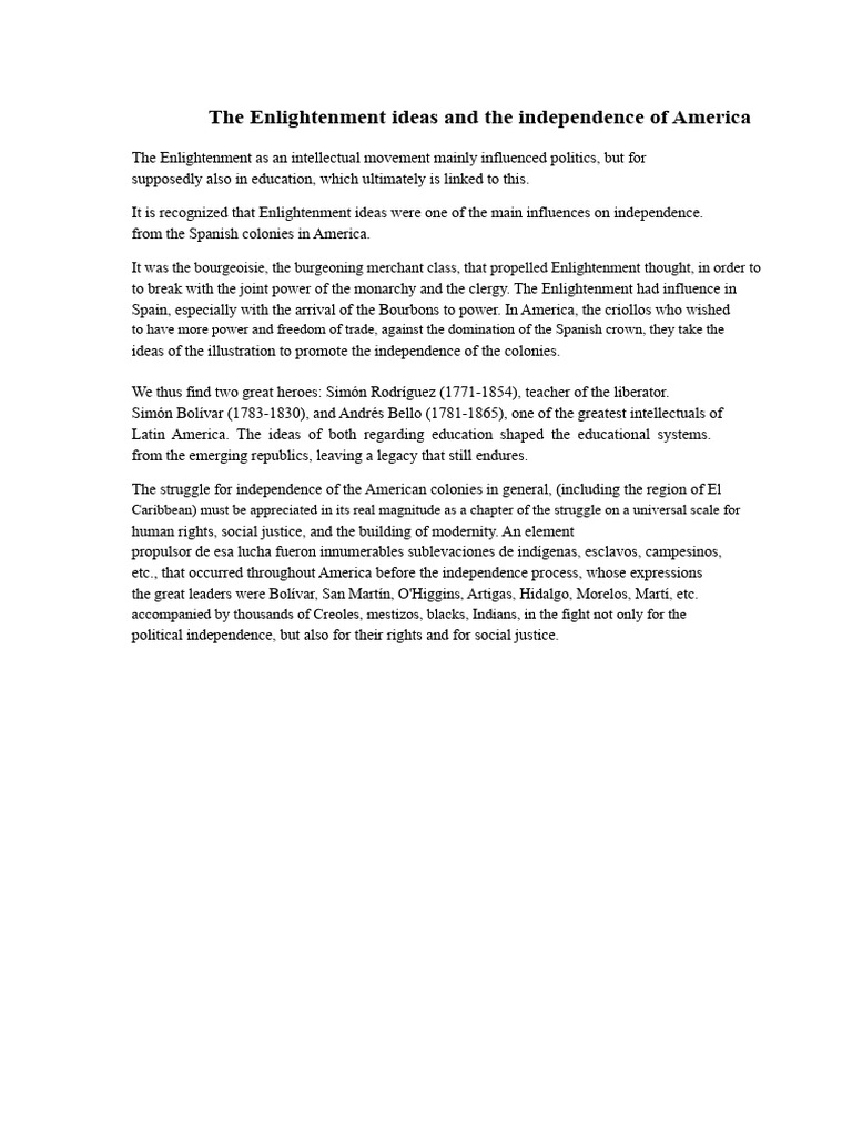 The Enlightenment Ideas and The Independence of America | PDF
